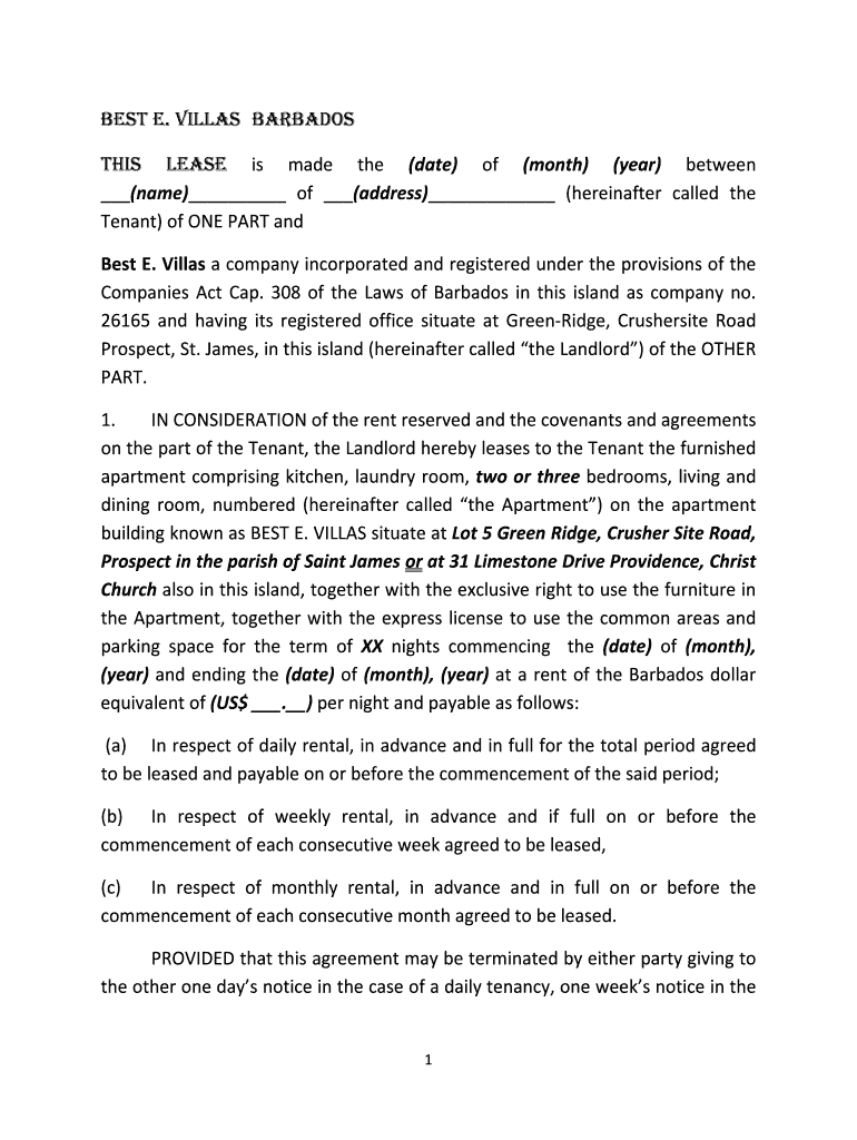 Fillable Online Lease Agreement - Best E Villas Fax Email Print - pdfFiller