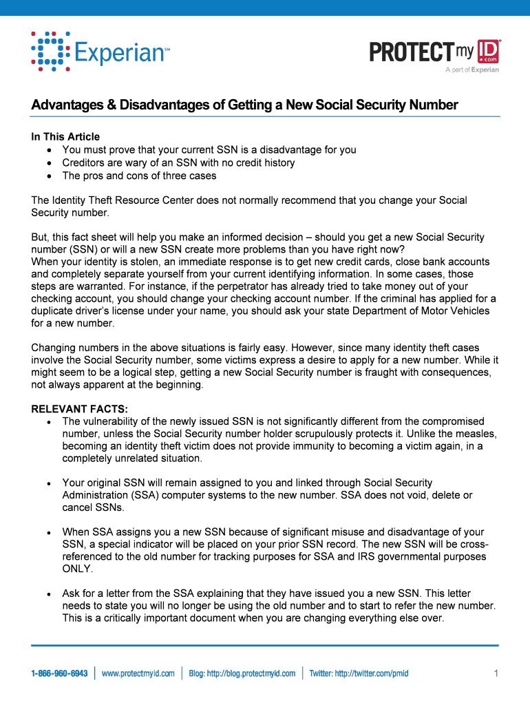 Fillable Online Advantages & Disadvantages of Getting a New Social ... - ProtectMyID Fax Email ...