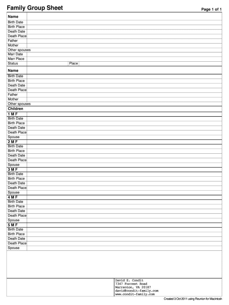 Fillable Online Family Group Sheet pdf - Condit Family Fax Email Print ...