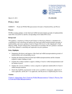 Fillable Online uscis Fraud and Willful Misrepresentation Grounds of ...