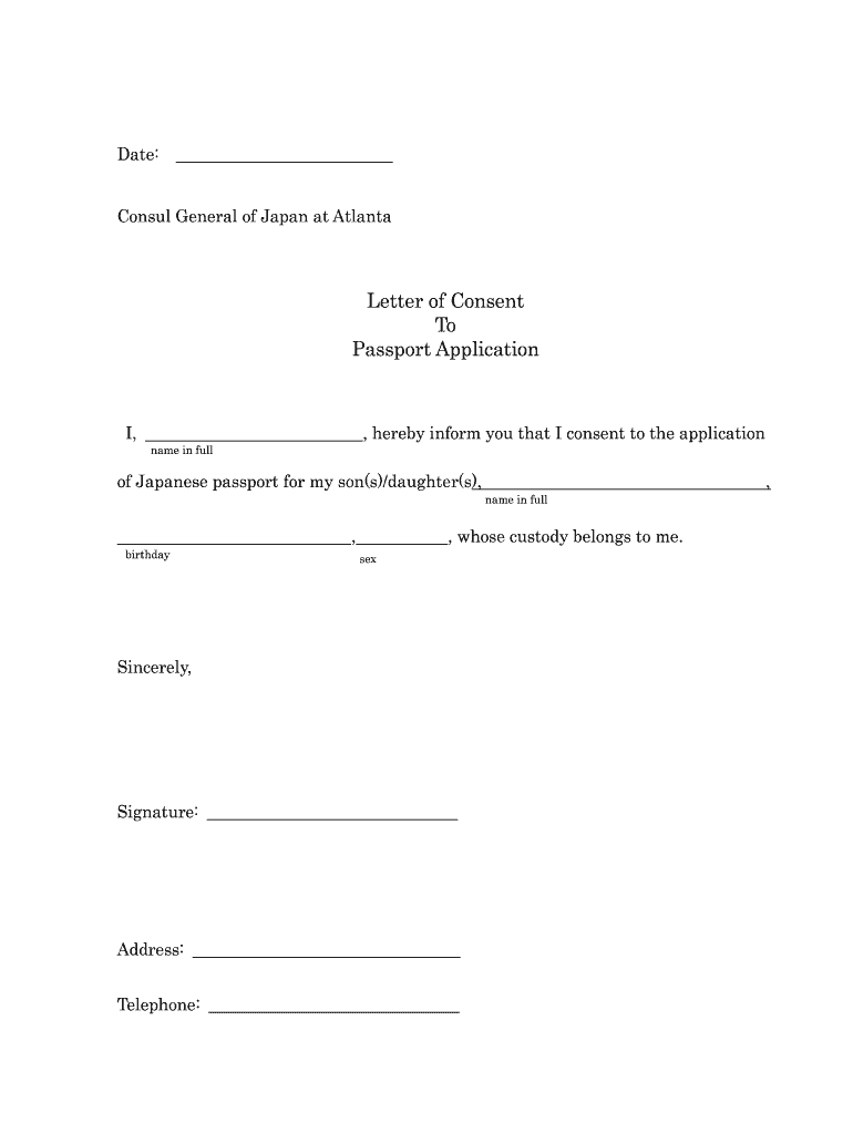 JP Letter Of Consent To Passport Application Fill And Sign Printable 