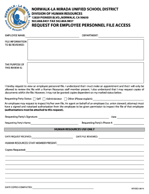 Fillable Online Request for employee personnel file access - Norwalk-La ...