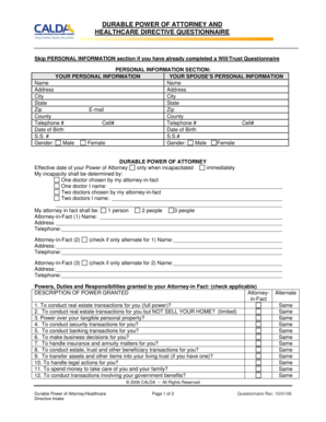 Fillable Online Durable power of attorney and healthcare directive ...
