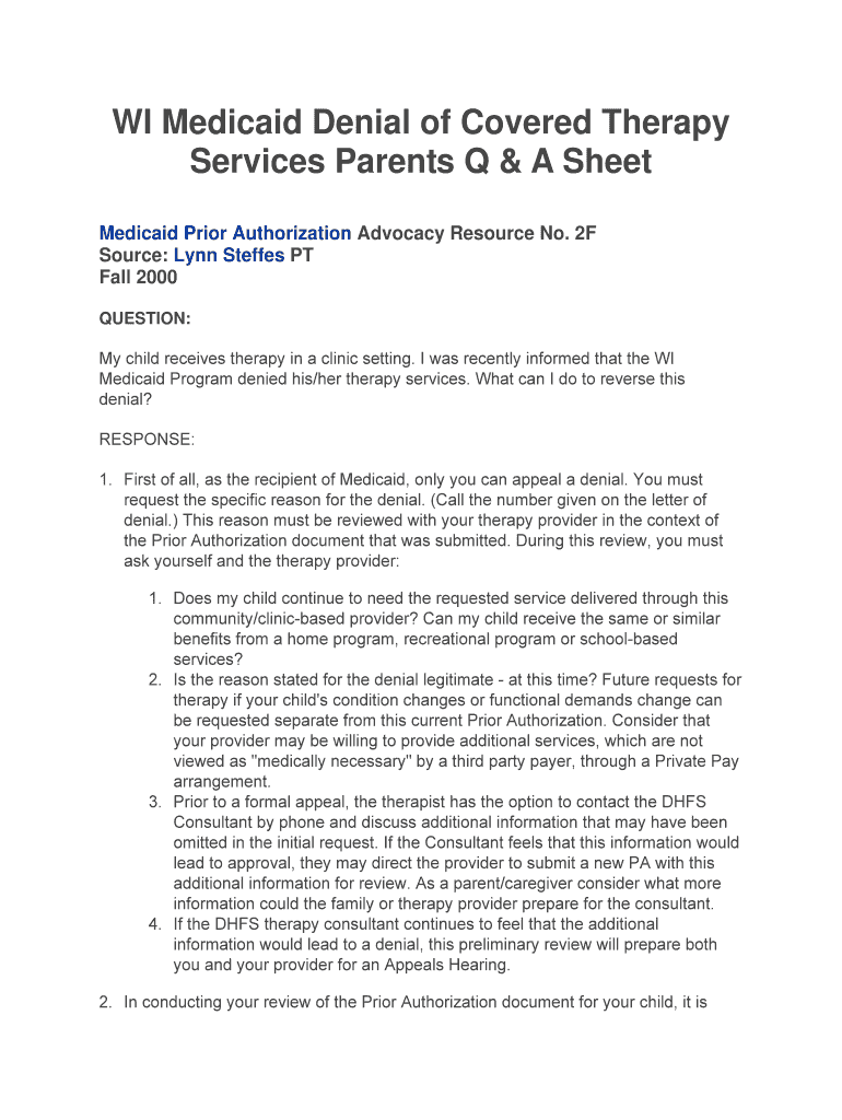 Fillable Online waisman wisc WI Medicaid Denial o.. - waisman wisc Fax ...