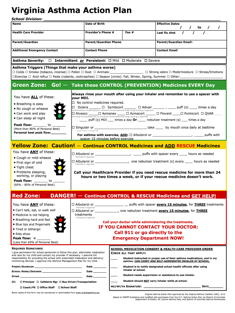 Virginia Asthma Action Plan Fill Out Sign Online DocHub