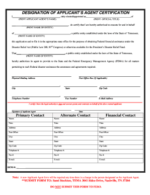 Fillable Online tnema Designation of Applicant Agent - Tennessee ...