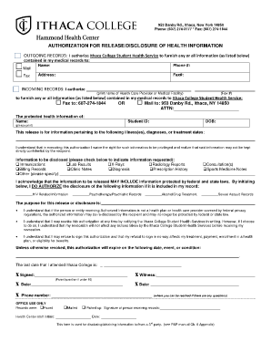 Fillable Online ithaca Download Release of Information Form - Ithaca College - ithaca Fax Email ...