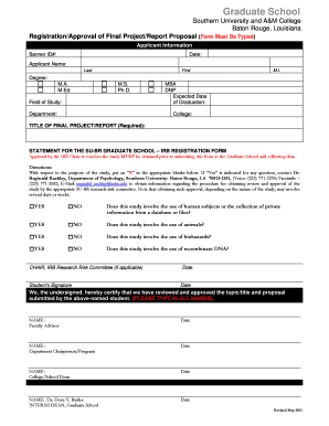 Fillable Online subr GRADUATE SCHOOL FORMREGISTRATIONAPPROVAL OF FINAL ...