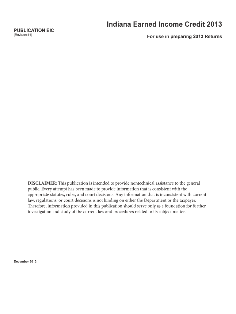 Fillable Online in Indiana Earned Income Credit 2013 - State of Indiana ...