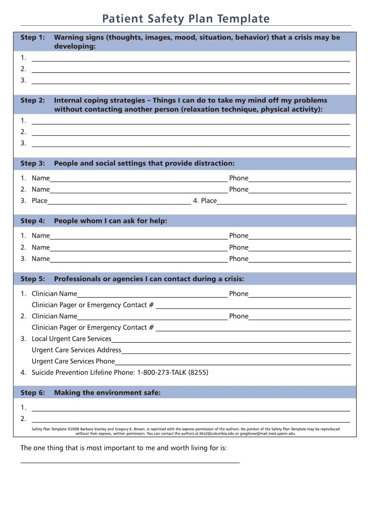Safety Plan Fill Online Printable Fillable Blank PdfFiller