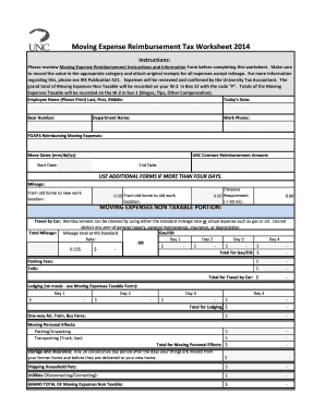 Fillable Online unco Moving Expense Tax Worksheet 2014 Tax Year Fax ...