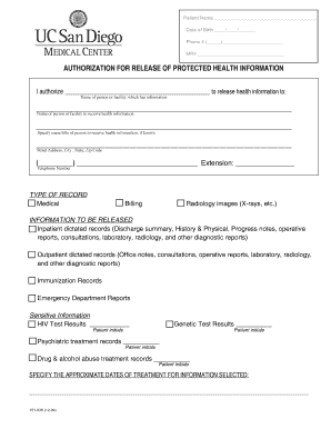 Fillable Online health ucsd Authorization to Release Medical ...