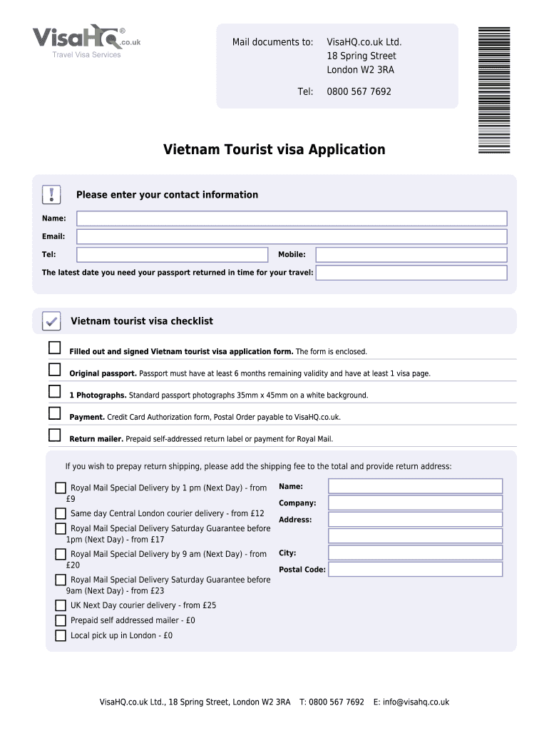 Fillable Online Vietnam Visa Application for Citizens of United Kingdom ...