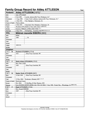 Fillable Online Family Group Record for Attley ATTLESON Fax Email Print ...