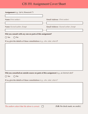 Fillable Online cis syr CIS 351 Assignment Cover Sheet Fax Email Print ...