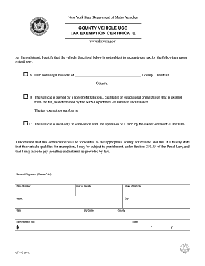 Fillable Online dmv ny County vehicle use tax exemption certificate ...