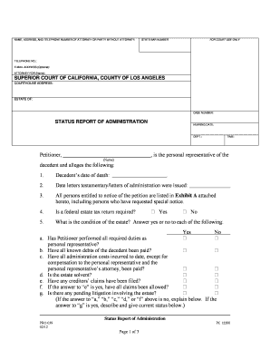 Fillable Online lasuperiorcourt STATUS REPORT OF ADMINISTRATION Fax ...