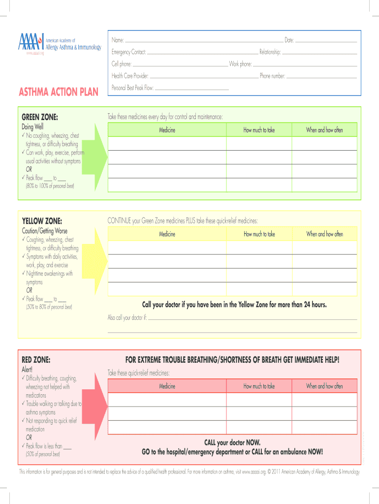 Fillable Online aaaai Asthma Action Plan - The American Academy of ...