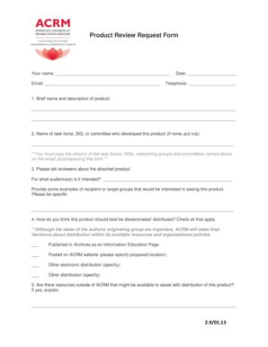 Fillable Online acrm Product Review Request Form - ACRM.org - acrm Fax Email Print - pdfFiller