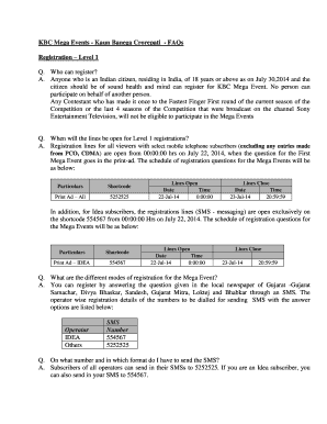 Fillable Online KBC Mega Events - Kaun Banega Crorepati - FAQs ... - Sony LIV Fax Email Print ...