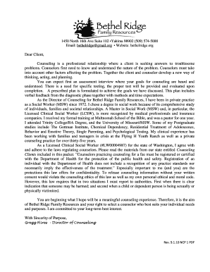 Fillable Online Dear Client, Counseling is a professional relationship ...