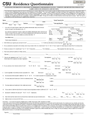 Fillable Online csuci CSU Residence Questionnaire - California State ...