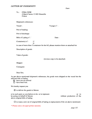 Fillable Online letter of indemnity Fax Email Print - pdfFiller