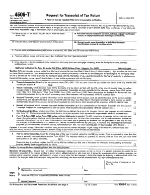 Fillable Online Form Request for Transcript of Tax Return - CalArts Fax ...