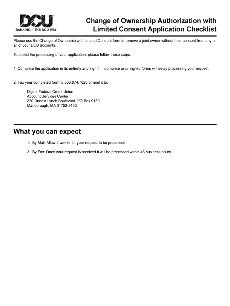 Fillable Online dcu Change of Ownership Authorization with Limited ...