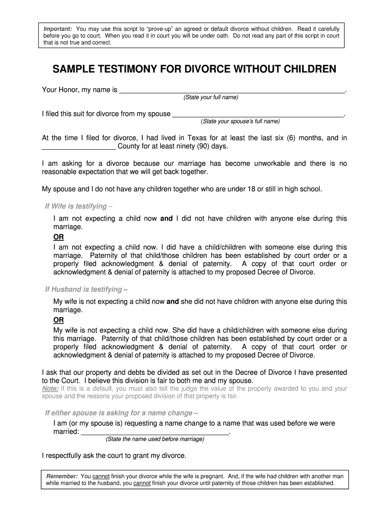Divorce Witness Statement Sample Fill Online Printable Fillable 
