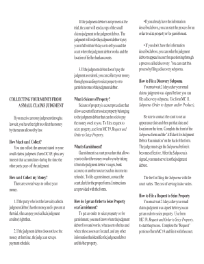 Fillable Online courts mi Collecting Your Money from a Small Claims ...