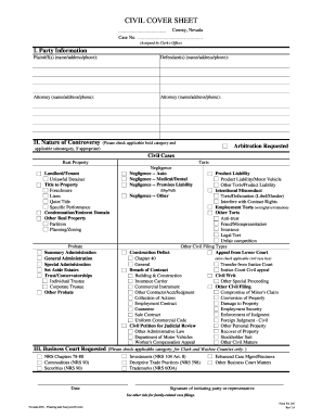 Fillable Online cltr co douglas nv CIVIL COVER SHEET - Clerk-Treasurer ...
