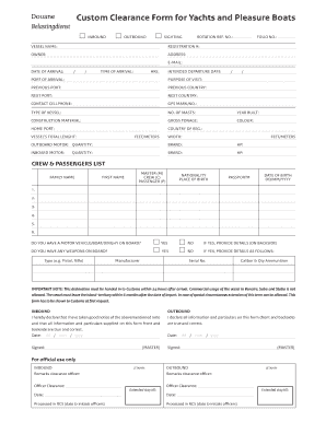 Fillable Online Custom Clearance Form for Yachts and Pleasure Boats Fax ...