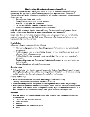 Fillable Online Planning a Grand Opening, Anniversary or Special Event ...