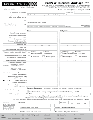 Fillable Online theweddingguy co Notice of Intended Marriage ...