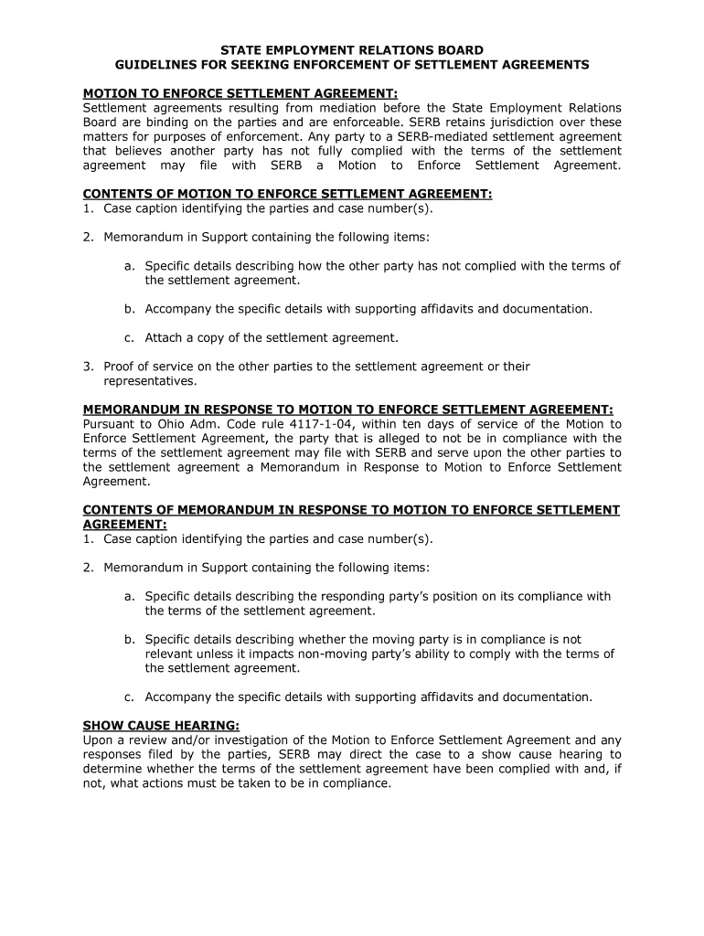 Fillable Online serb state oh Guidelines for seeking enforcement of ...