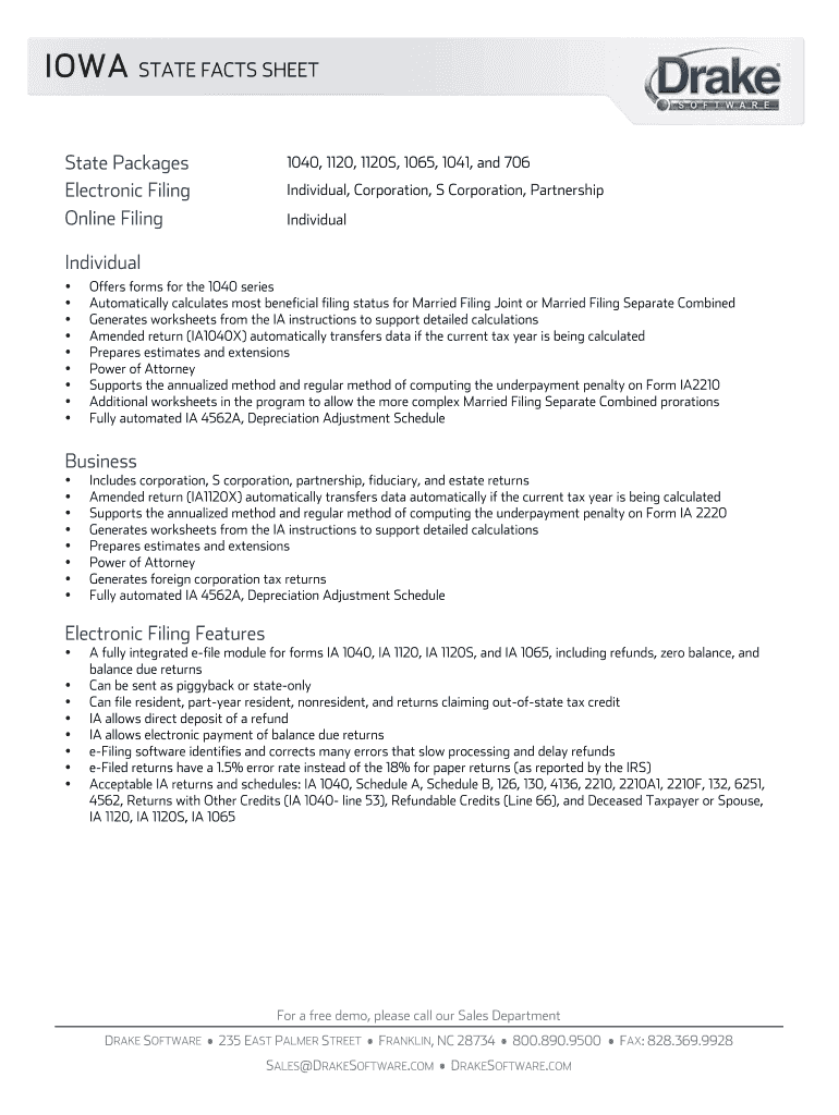 Fillable Online IOWA STATE FACTS SHEET State Packages Electronic Filing ...