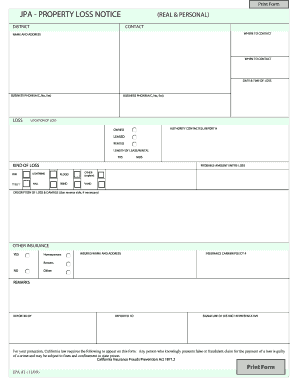 Fillable Online sdcoe Print Form JPA - PROPERTY LOSS NOTICE (REAL & Fax ...
