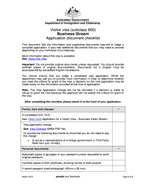 Fillable Online Business Stream Application document checklist - VFS ...