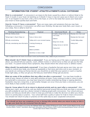 Fillable Online Concussion Information for Student Athletes - Gfeller ...