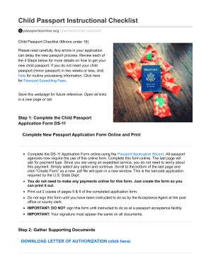 Fillable Online Child Passport Instructional Checklist Print Version ...