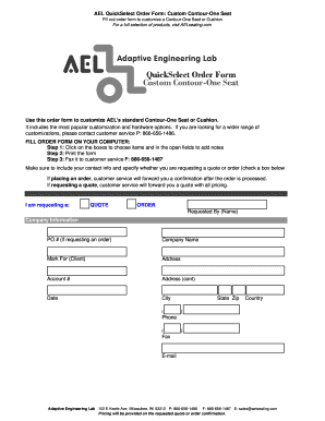 Fillable Online AEL QuickSelect Order Form Custom Contour-One Seat Fax ...