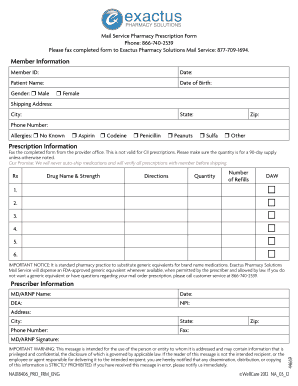 Fillable Online Exactus Pharmacy Solutions Prescription Order Form Fax Email Print - pdfFiller