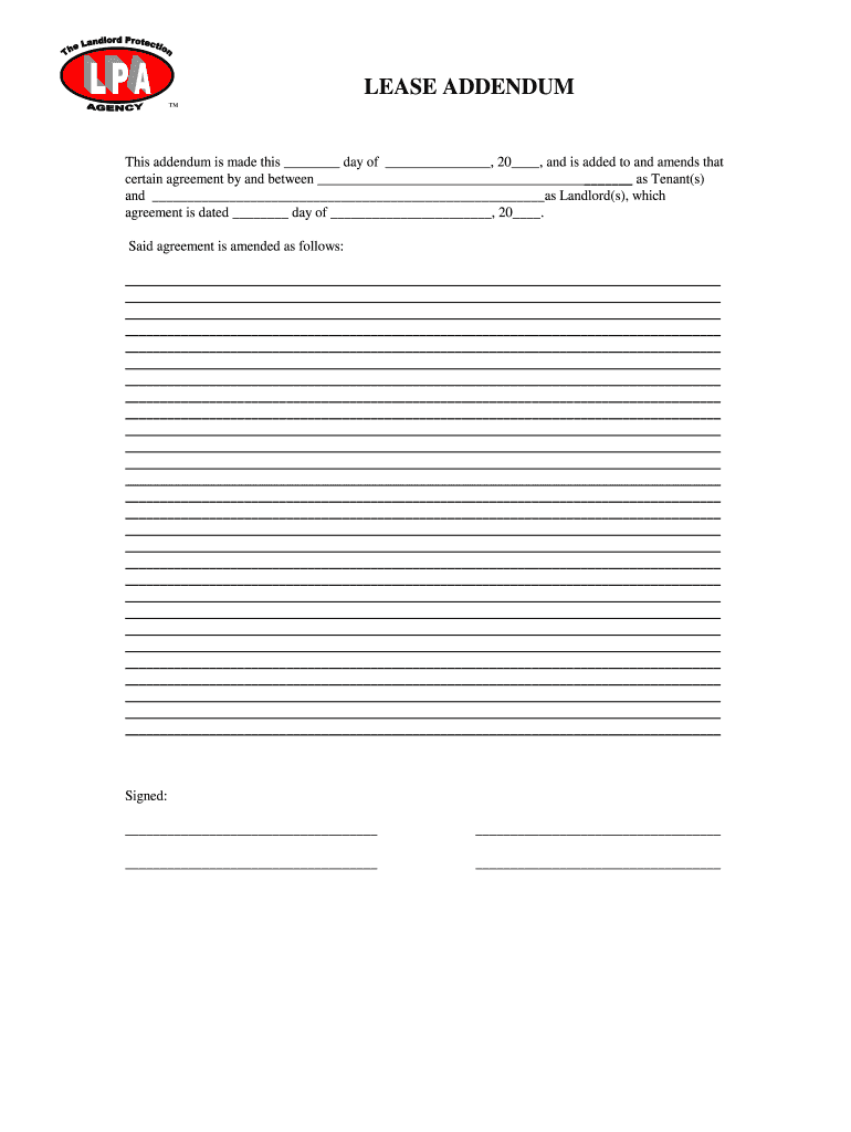 Lease Rental Agreement Addendum Form - Blank Fillable Template | Fill ...