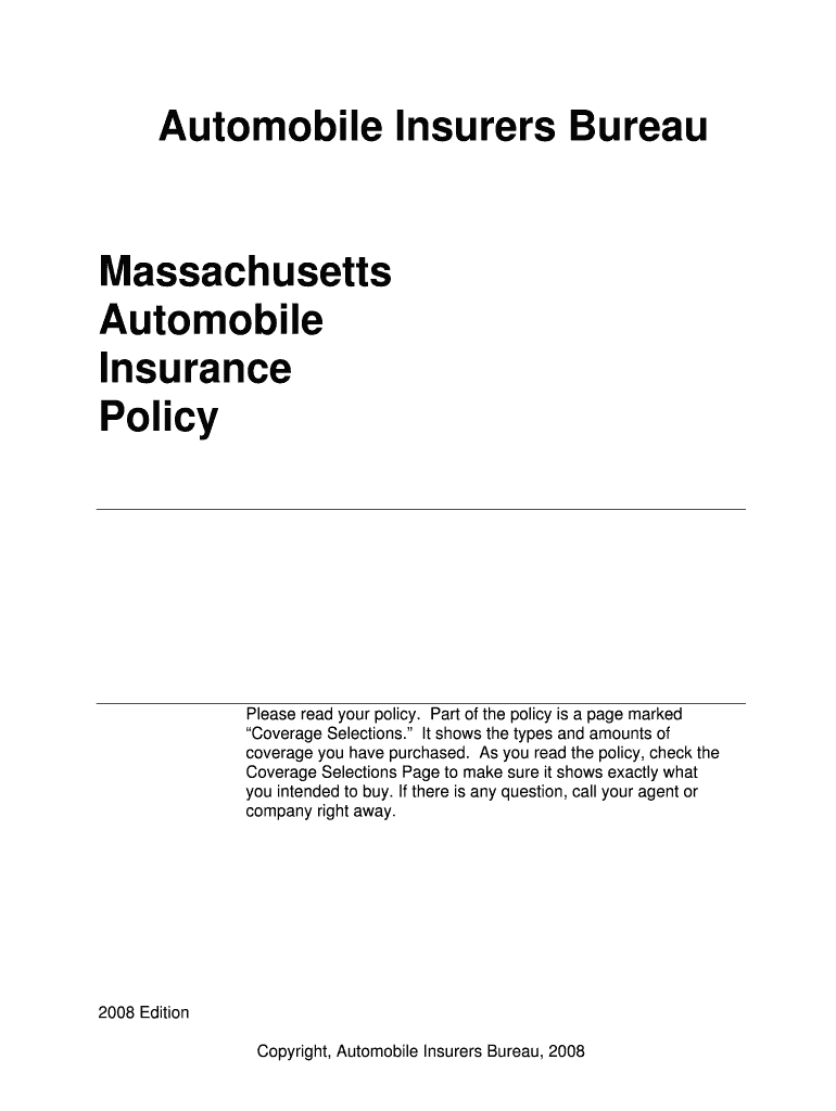 Fillable Online Automobile Insurers Bureau Massachusetts Automobile ...