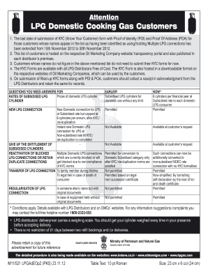 Fillable Online LPG Domestic Cooking Gas Customers Fax Email Print ...