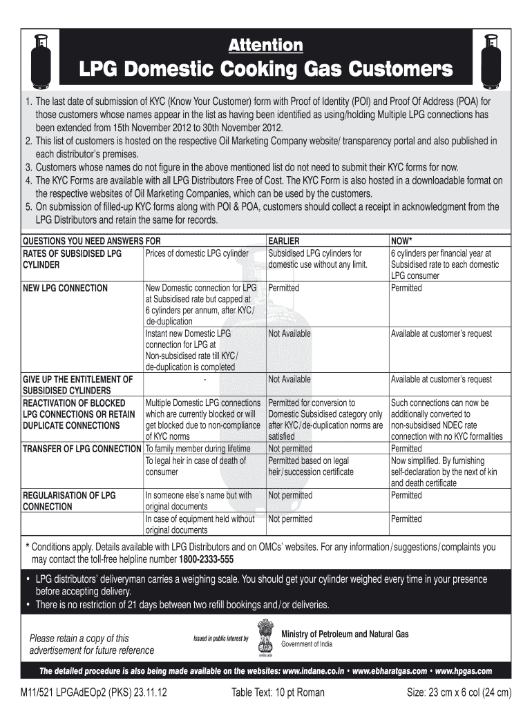 Fillable Online LPG Domestic Cooking Gas Customers Fax Email Print ...