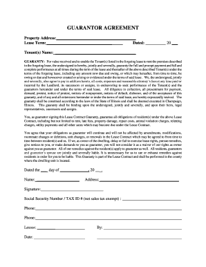 Fillable Online GUARANTOR AGREEMENT Property Address: Lease Term: Dated ...