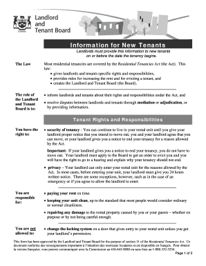 Fillable Online Information for New Tenants - Landlord - Landlord's Self-Help Centre Fax Email ...
