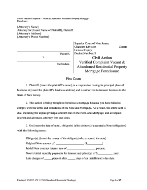 Fillable Online judiciary state nj Civil Action Verified Complaint ...